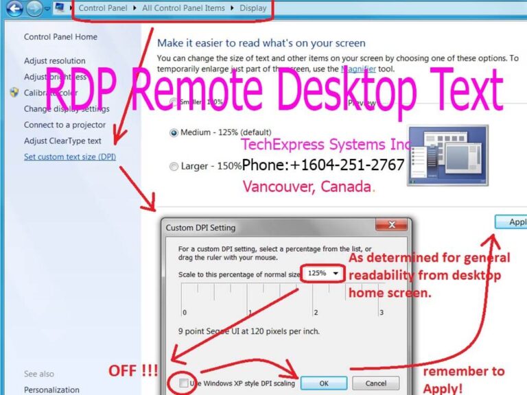 RDP Remote Desktop Text Size | Richmond IT Support